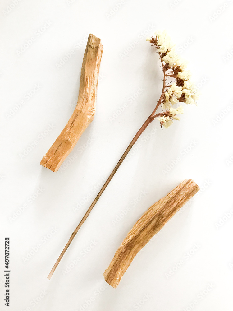 Beautiful layout of incense, sticks for fumigation and meditation palo ...