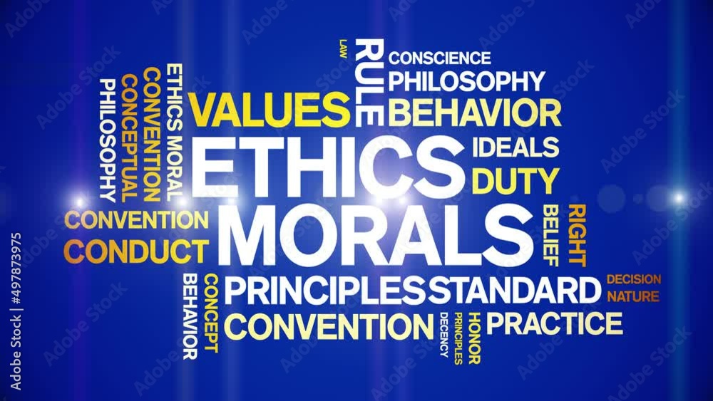 Ethics Morals animated tag word cloud;values text design animation ...