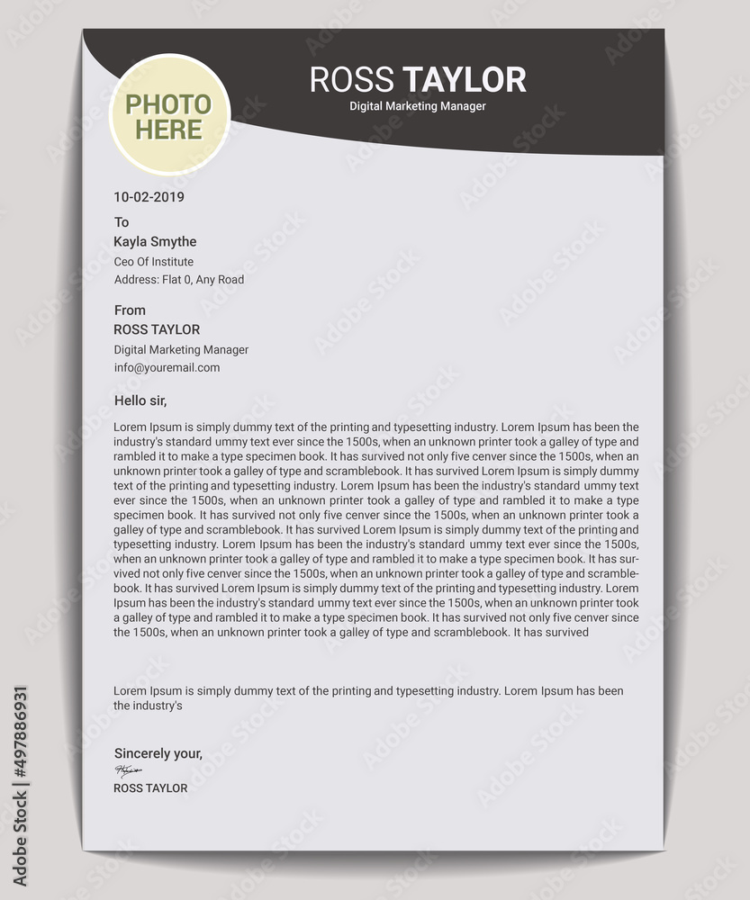 Cover Letter Layout Vector Template for Business Job Applications ...