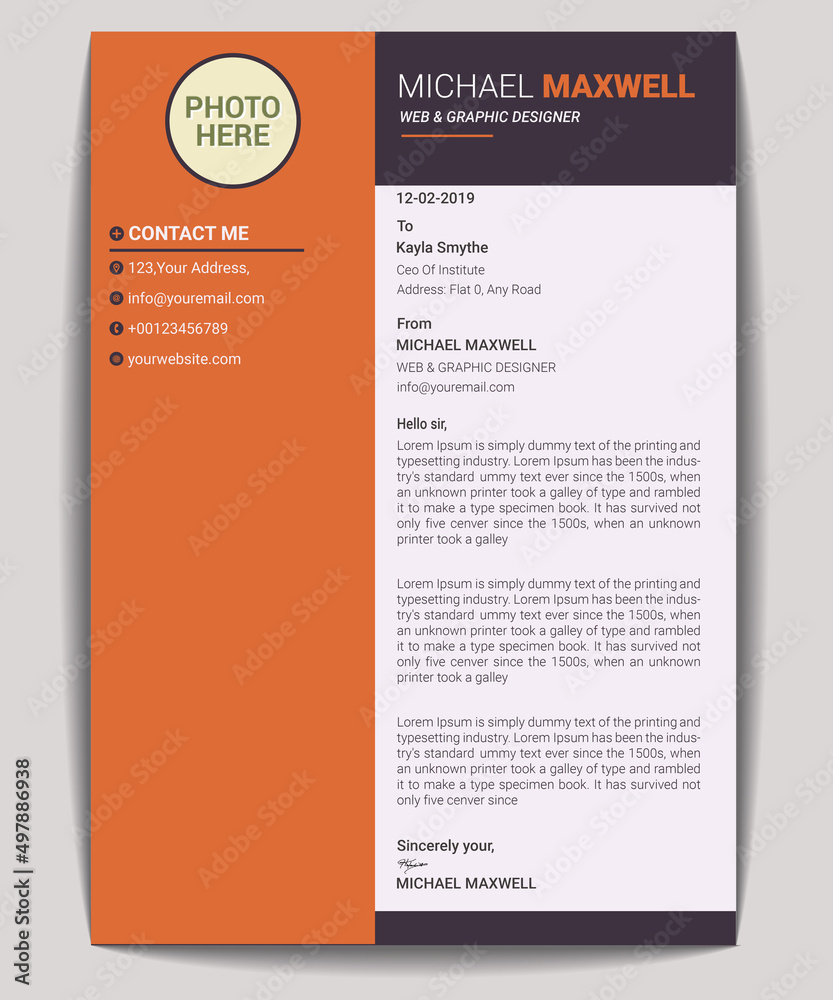 Cover Letter Layout Vector Template for Business Job Applications ...