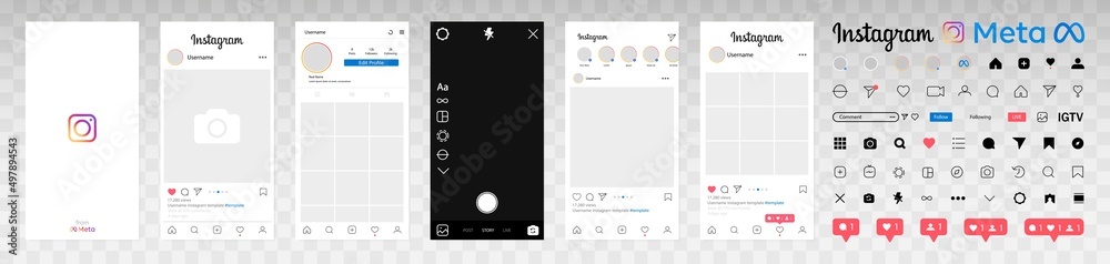 Instagram icons. Template frame for social media. Meta logo, rebrand ...