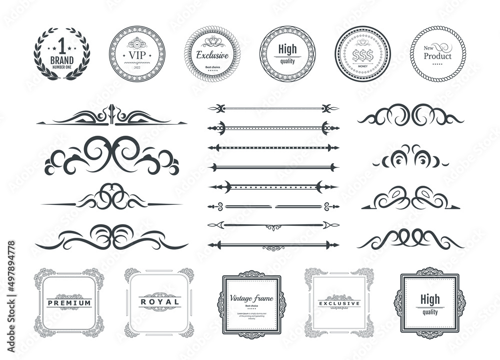 Vintage set decor elements for wedding cards, decorating valentines ...