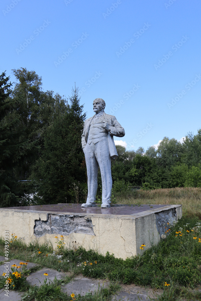 Old statue of Lenin, in the exclusion zone in the area of the Chernobyl ...