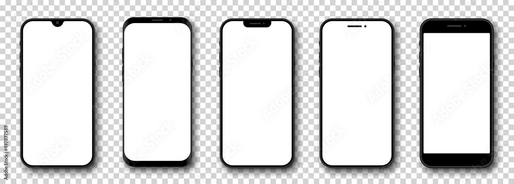 Smartphone mockup set. 3d Mobile phoe models. Front view. Phones with ...