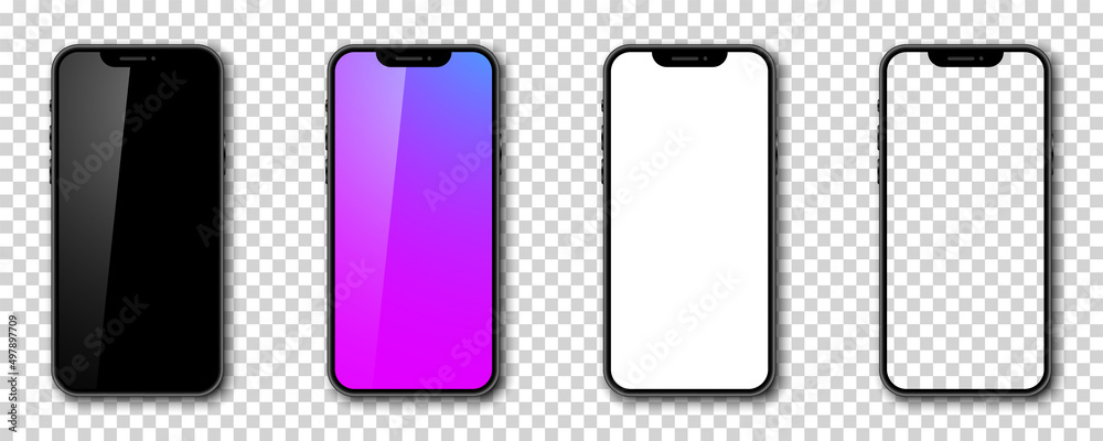Smartphone mockup set. 3d Mobile phoe models. Front view. Phones with ...