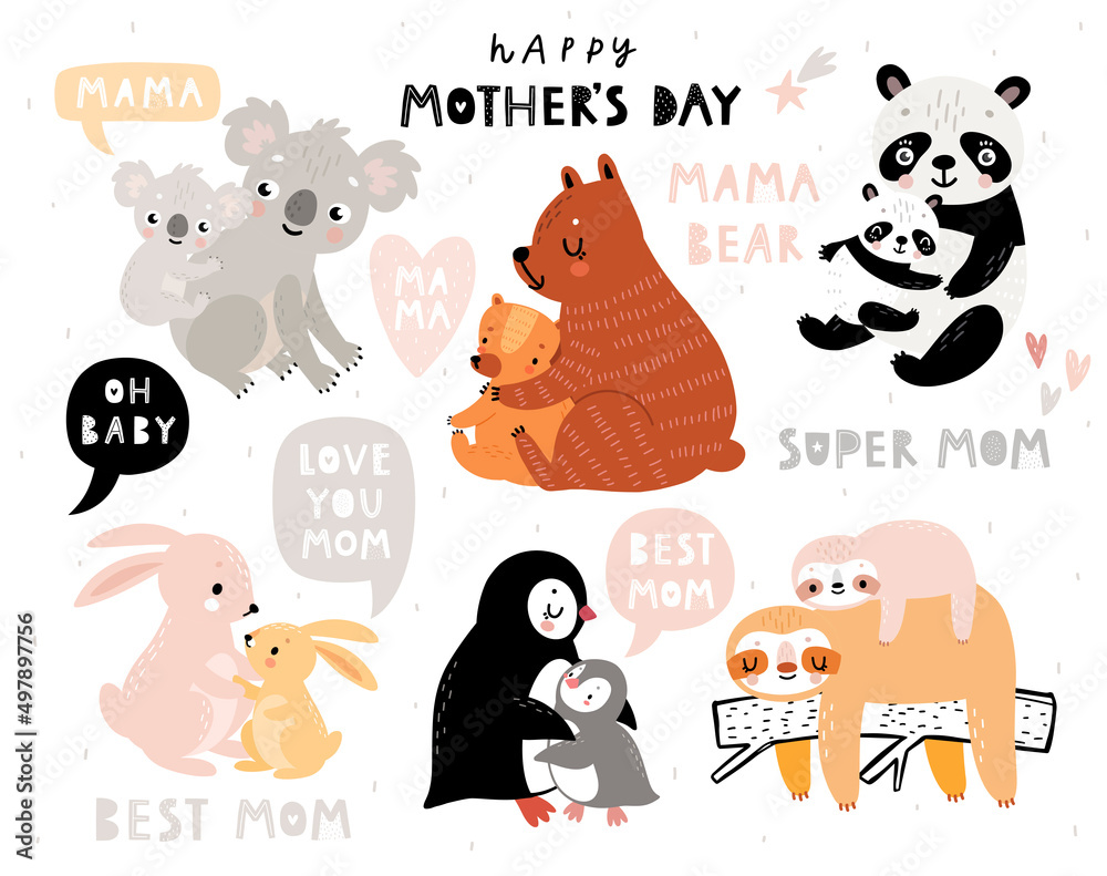 Mother's Day hand drawn style clipart. Vector illustration. Stock ...