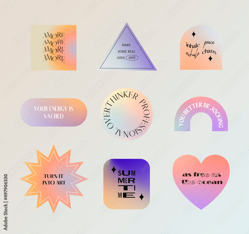 Gradient stickers with quotes. Aesthetic vintage bages Stock Vector ...