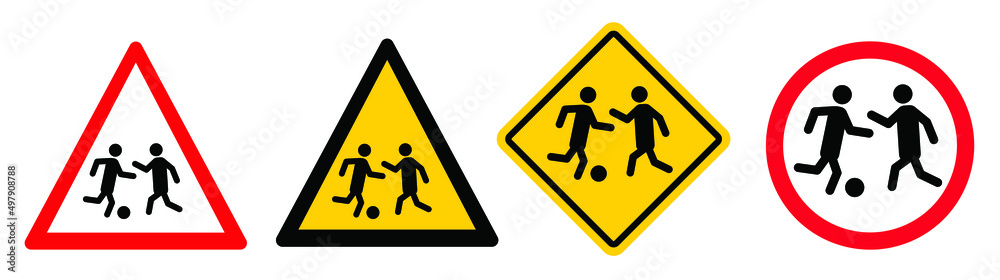 Caution no football or ball activity zone sign. Stop, do not play game ...