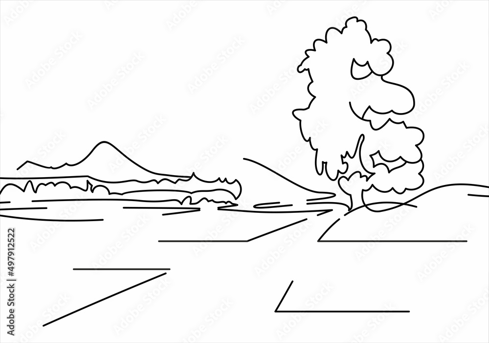 line drawing of nature tree vector illustration Stock Vector | Adobe Stock