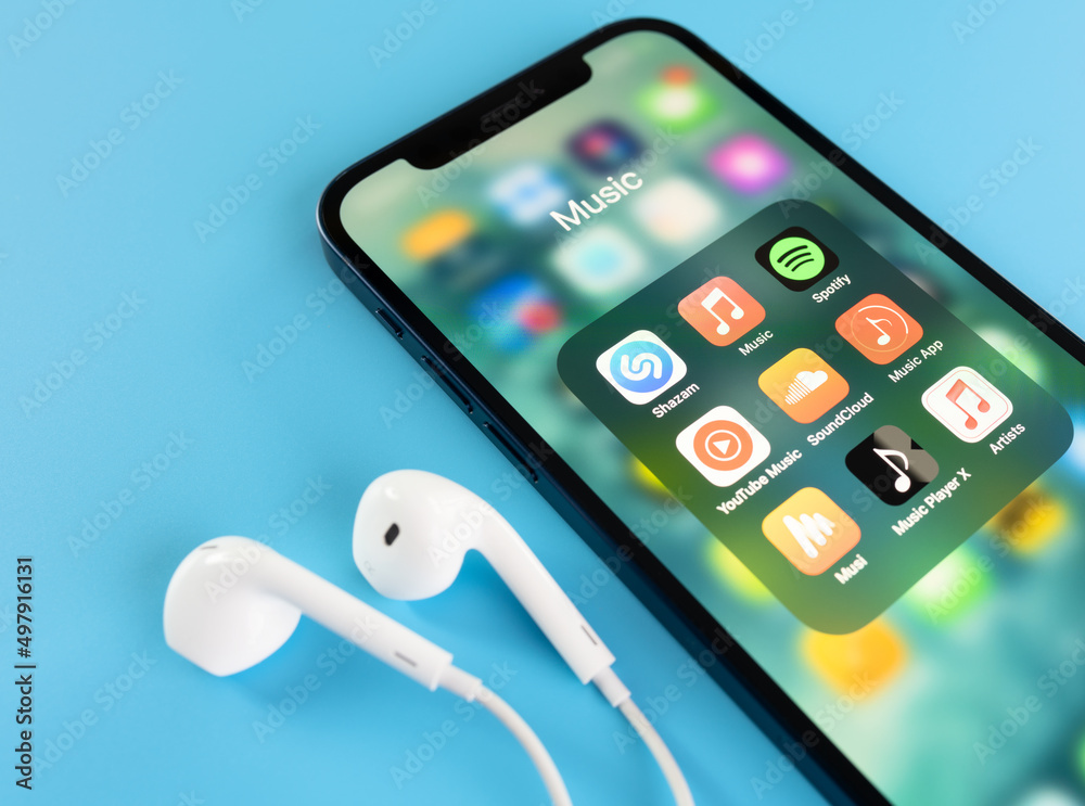 Music apps on an iPhone display - Apple Music, Spotify, YouTube Music ...