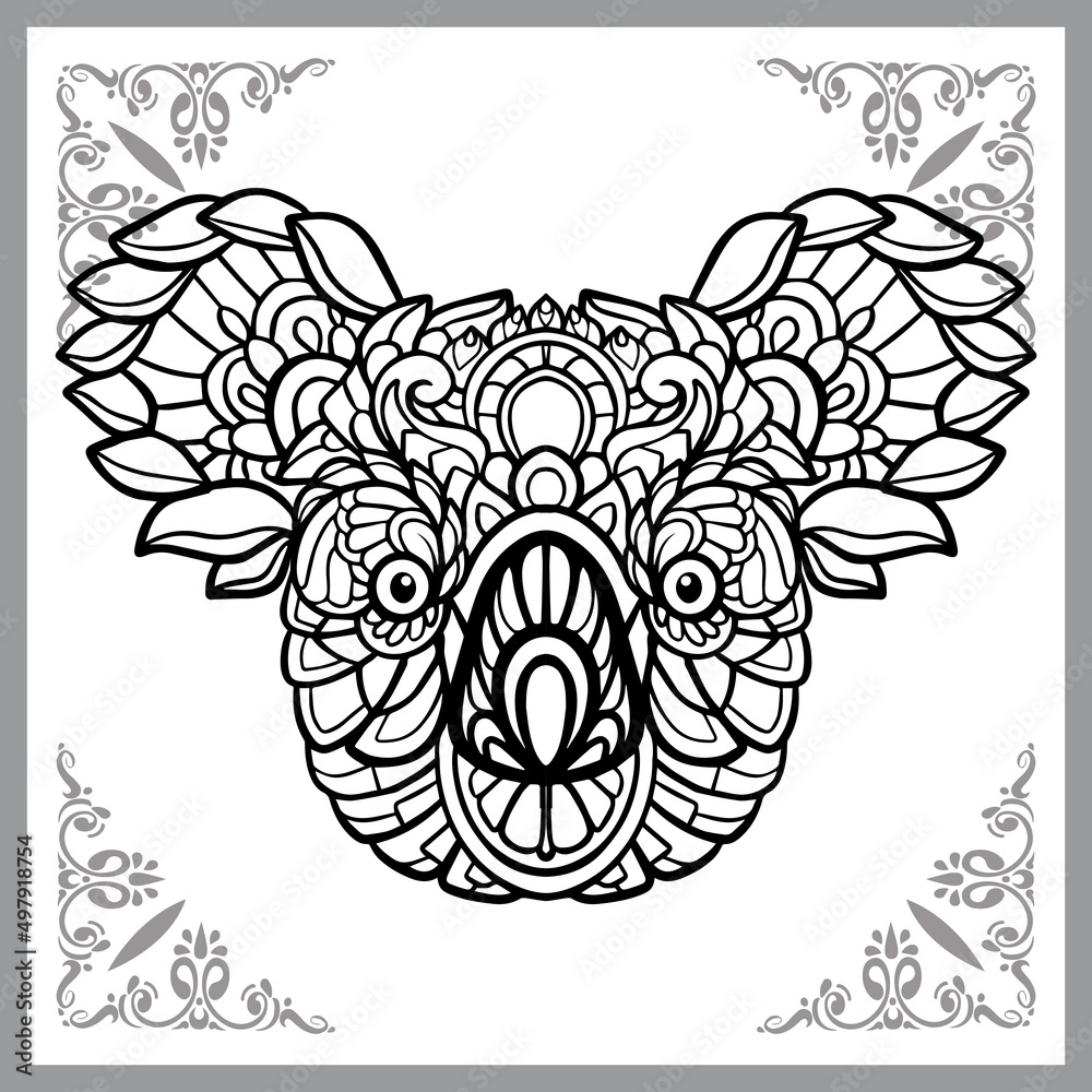 Koala head zentangle arts, isolated on white background Stock Vector ...