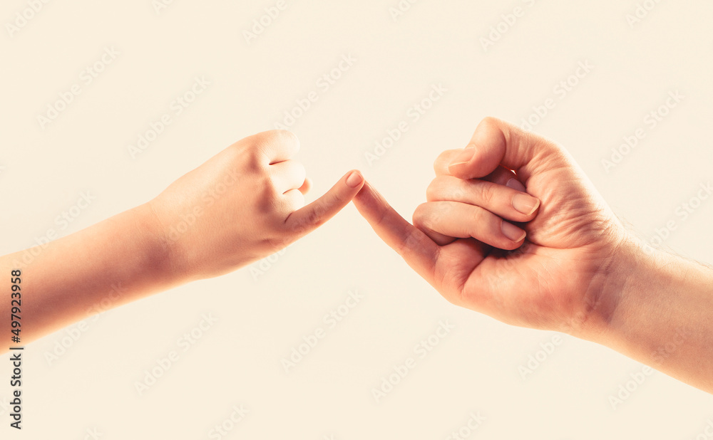 Father, daughter hand making promise friendship concept. Child hook ...