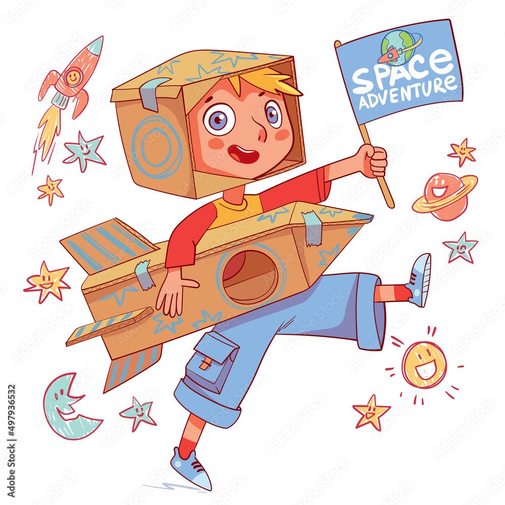 Astronaut boy. Space adventure. Colorful cartoon characters. Funny ...