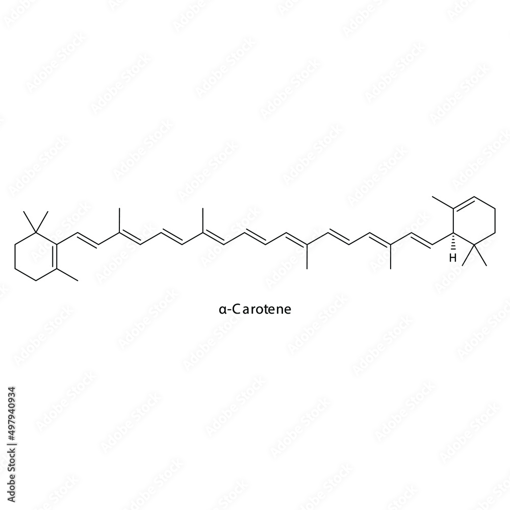 α Alpha Carotene Skeletal structure and molecular formula. Organic ...