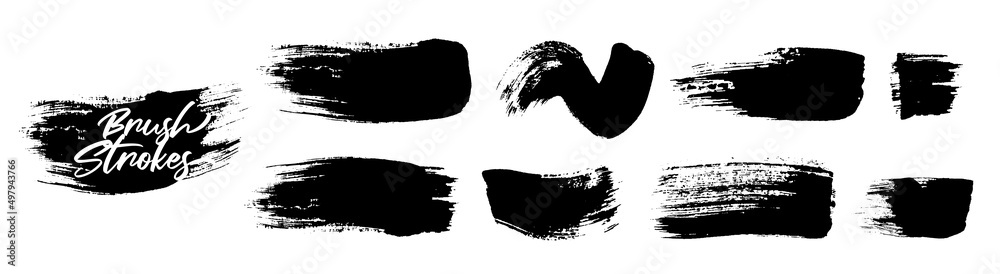 Brush strokes lines, set. Long bold lines of paint brush strokes. Hand ...