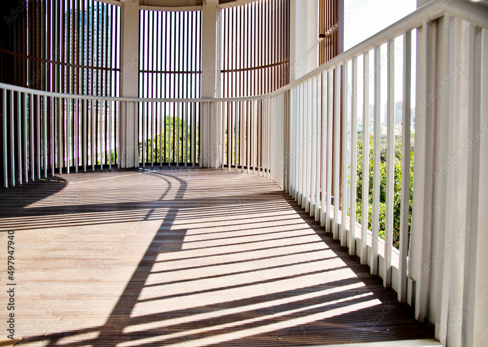 Balcony corridor with metal railing Stock-Foto | Adobe Stock