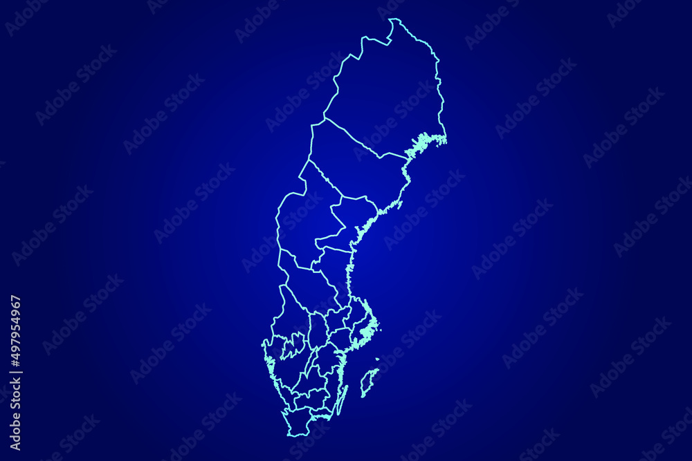 Sweden Map of Abstract High Detailed Glow Blue Map on Dark Background ...