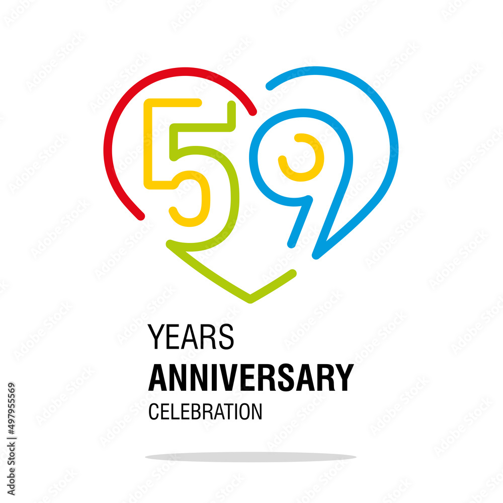 59 years anniversary celebration decoration colorful number bounded by ...