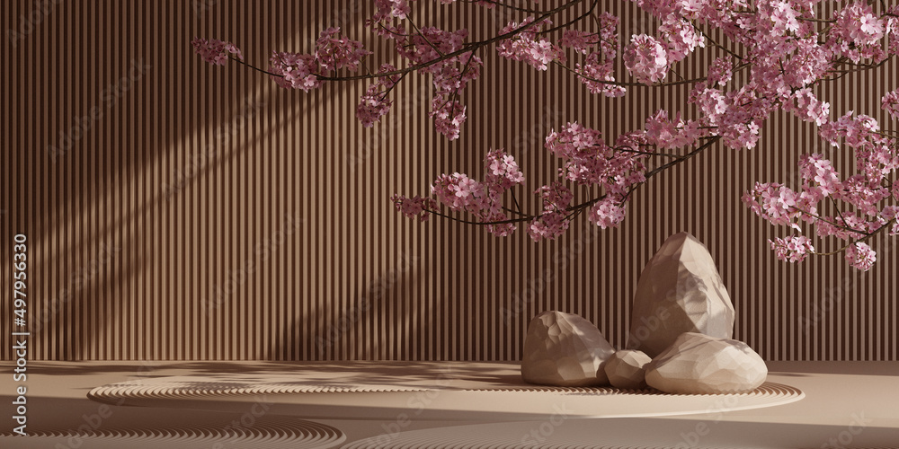 japanese style decorative product background. nature light podium and ...