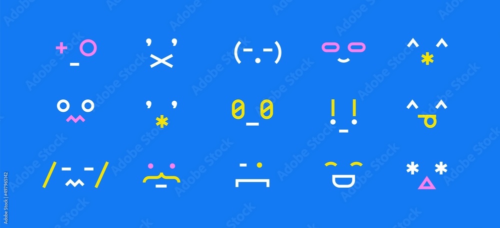 Punctuation smiley face emoticons. Set of funny emotions, emoji of ...