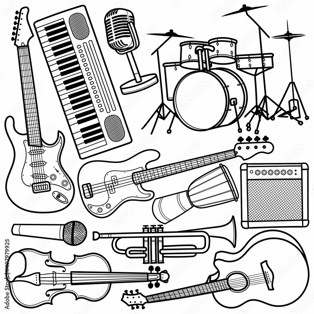 Hand Drawn Music doodle vector line art Stock Vector | Adobe Stock