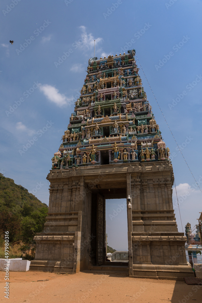 Gopuram (Entrance Tower) at the entrance of Marudhamalai Temple, a 12th ...