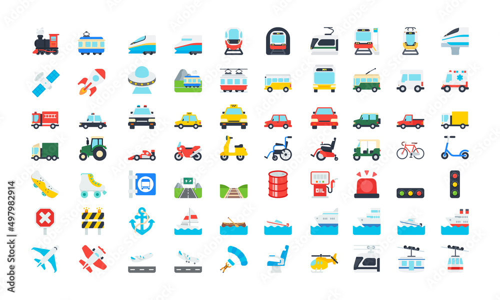All Transport Emoticons Collection. Marine, Delivery, Railway, Airways ...