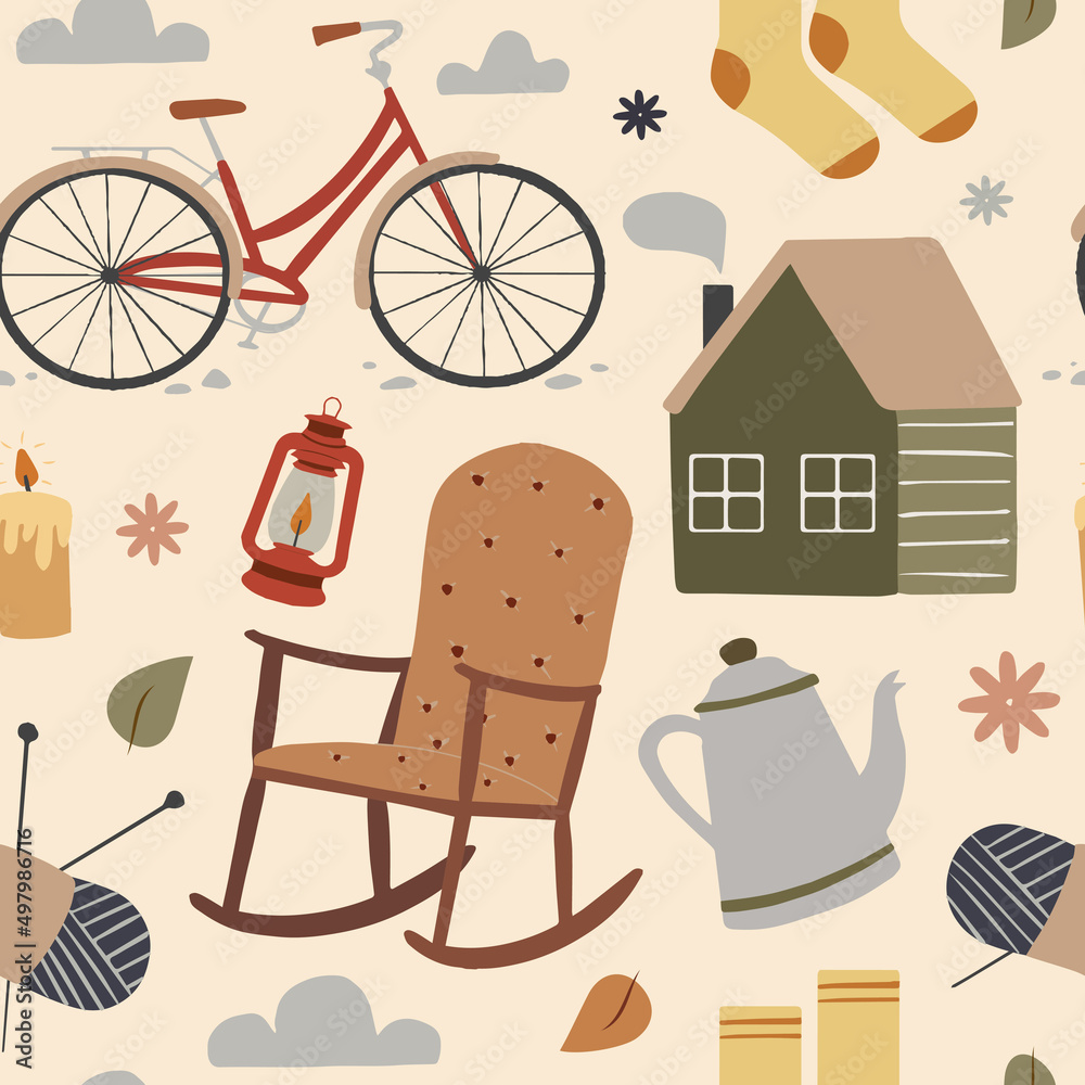 Trendy hygge style pattern. Can be used as wallpapers, wrapping paper ...