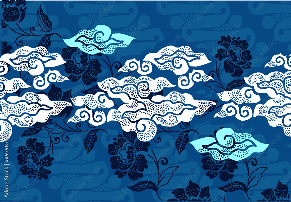 Motif Mega Mendung, batik motif typical of West Java Indonesia, curved line pattern with cloud ...
