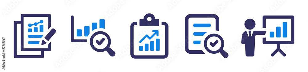 Result report icon set. Review document icon vector illustration ...