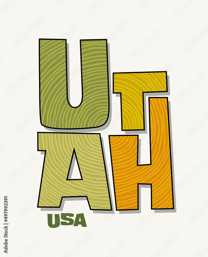 State of Utah with the name distorted into state shape. Pop art style ...