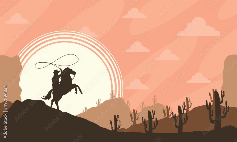 cowboy in the desert scene Stock Vector | Adobe Stock