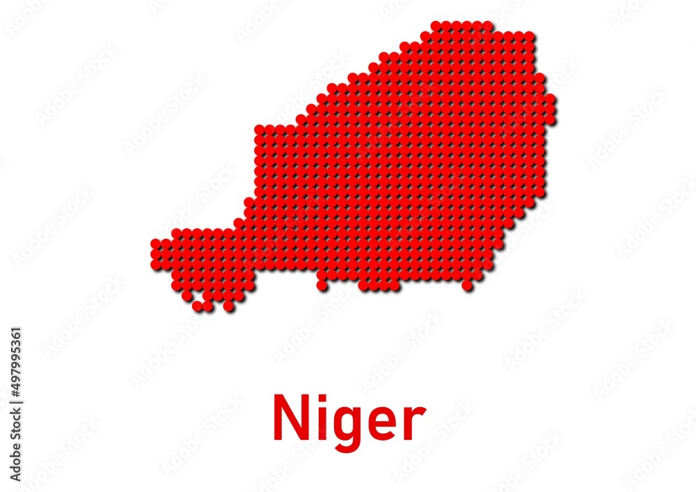 Niger map, map of Niger made of red dot pattern and name. Stock ...