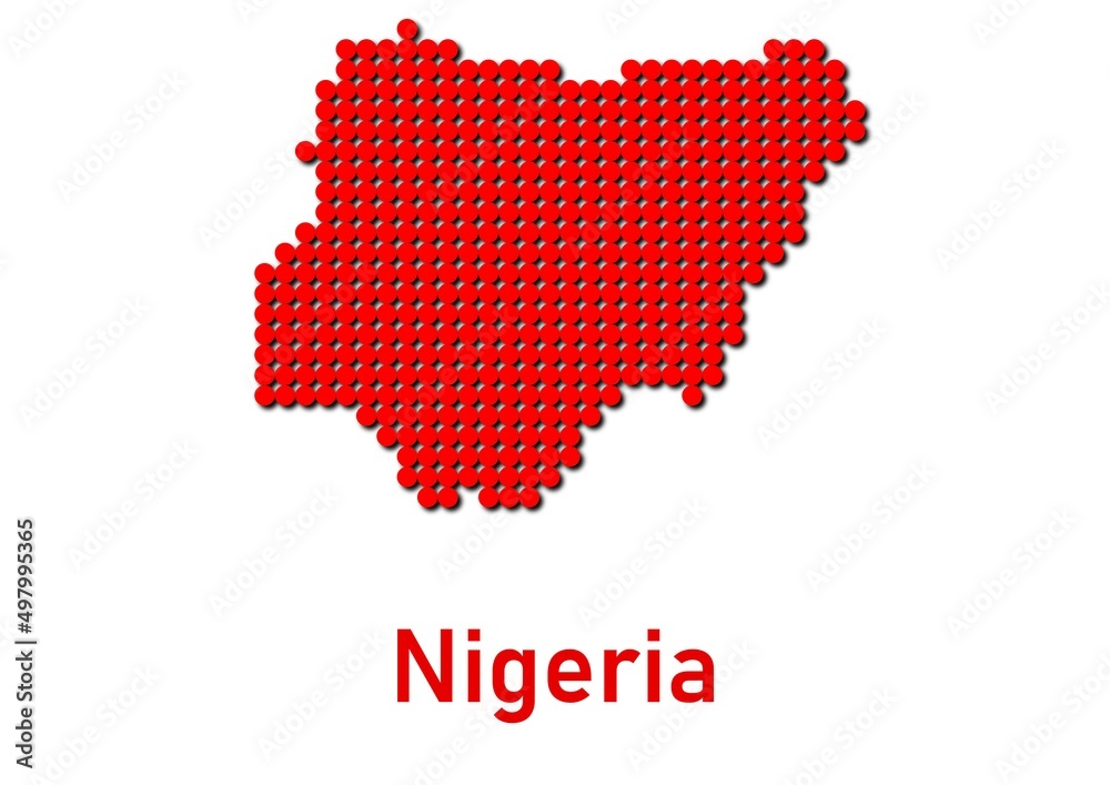Nigeria map, map of Nigeria made of red dot pattern and name. Stock ...