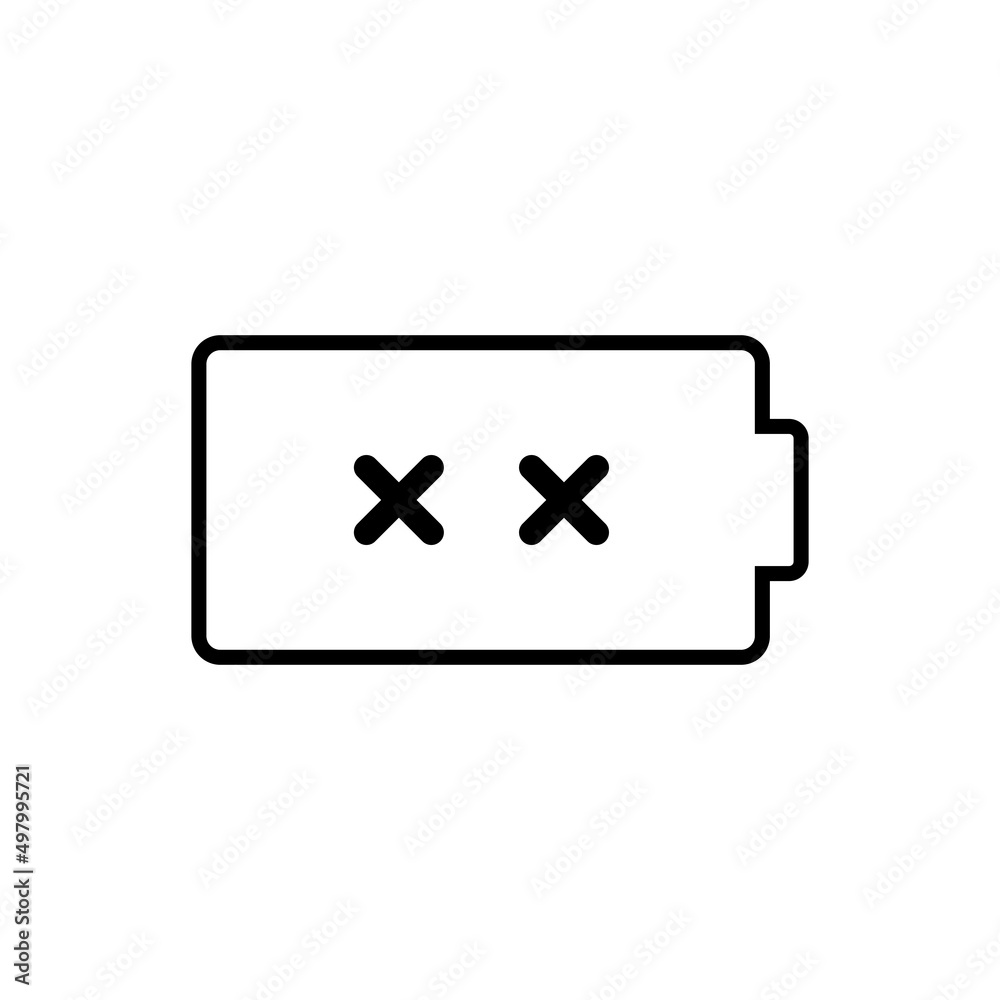 Dead battery icon, fully drained battery symbol, no power icon, no ...