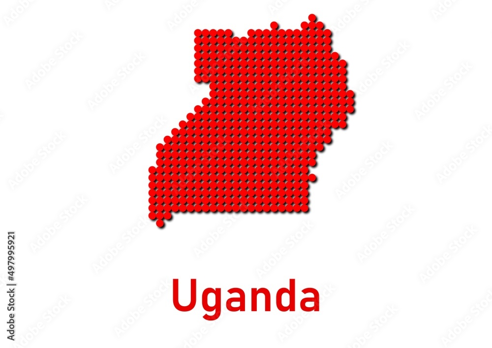 Uganda map, map of Uganda made of red dot pattern and name. Stock ...