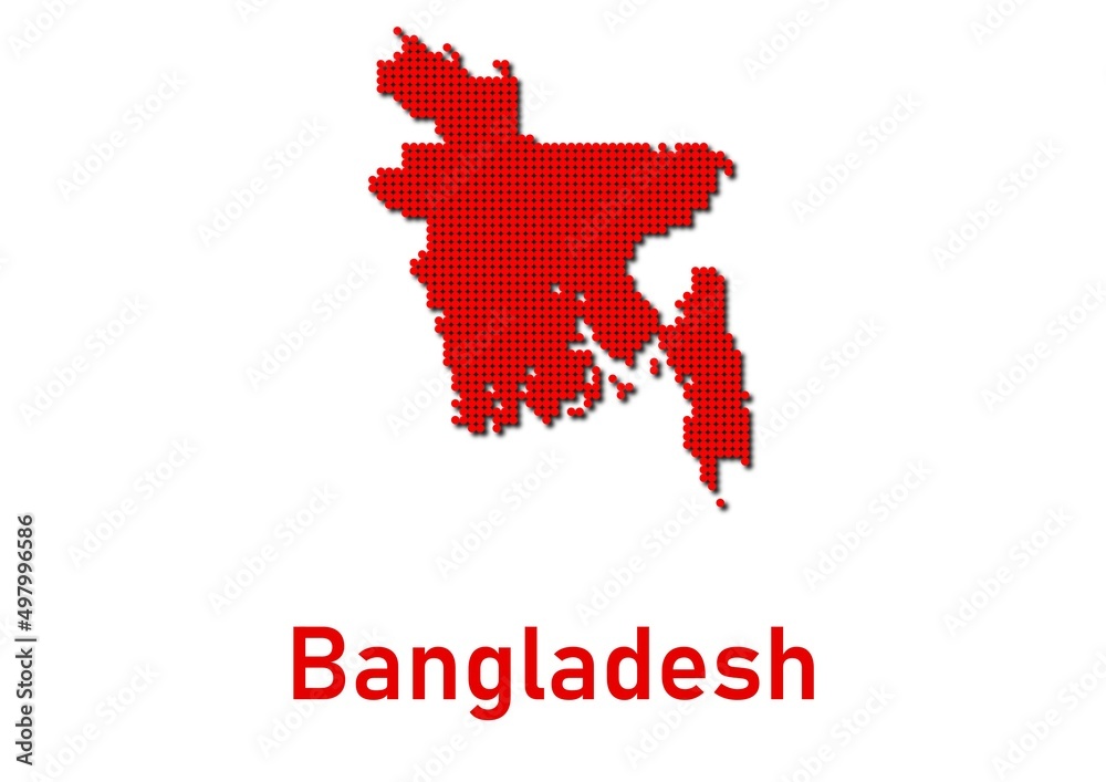 Bangladesh map, map of Bangladesh made of red dot pattern and name ...