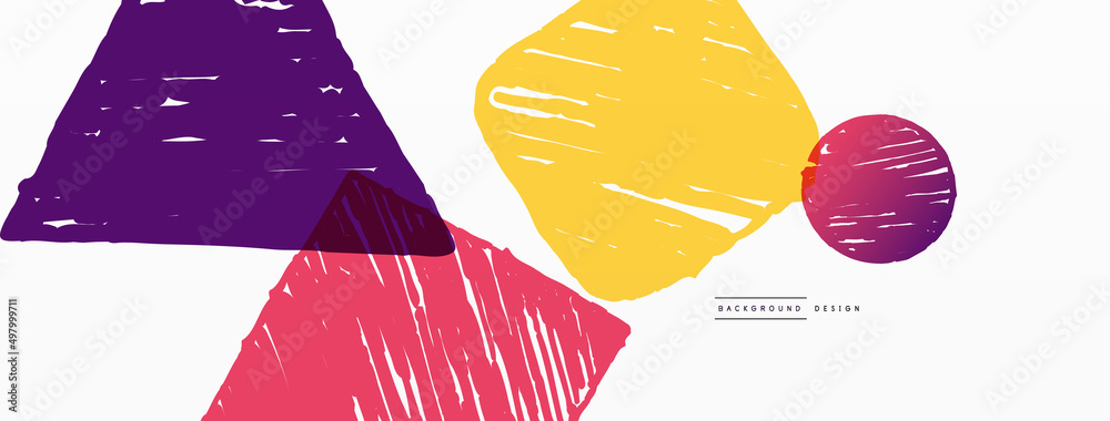 Abstract background. Hand drawn geometric shape - square, circle and ...