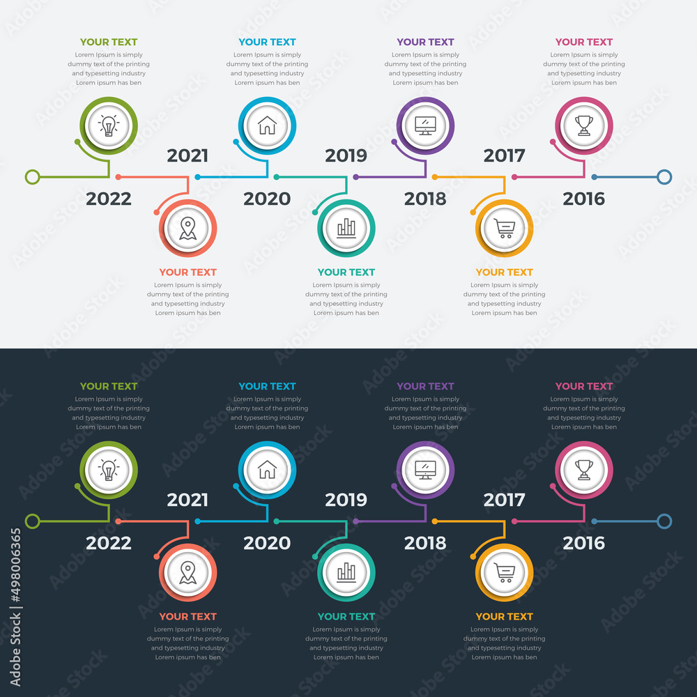 Simple Modern Horizontal Timeline Infographics with light and dark ...