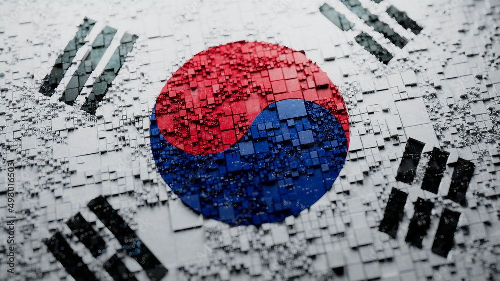 South Korean Flag rendered as Futuristic 3D blocks. South Korea Network ...