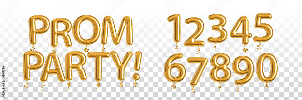 Vector realistic isolated golden balloon text of Prom Party with set of ...