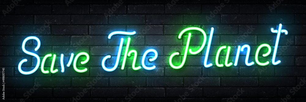 Vector realistic isolated neon sign of Earth Day frame logo on the wall ...