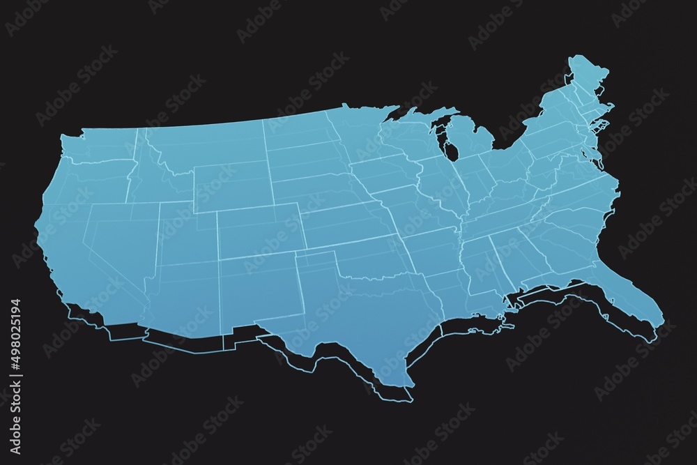 USA map layout, three-dimensional mockup of United States of America ...