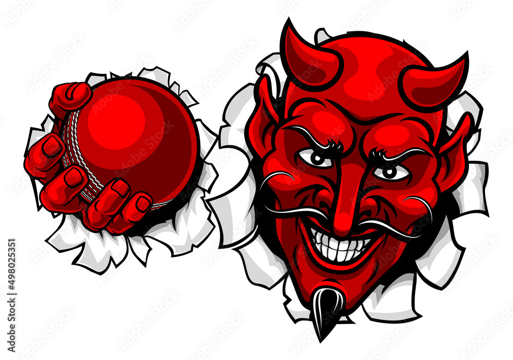 Devil Satan Cricket Sports Mascot Cartoon Stock Vector | Adobe Stock