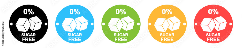 Round badges sugar free. Set with colored labels no sugar added product ...
