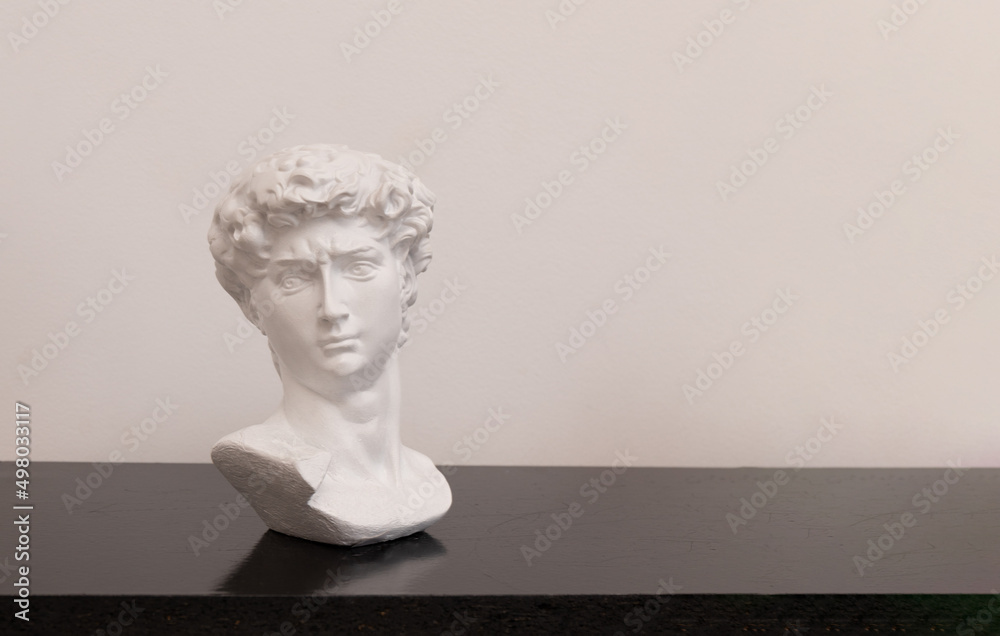 Gypsum copy of David's head on a helf. Ancient greek sculpture, statue ...