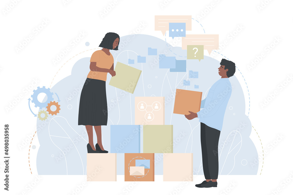 Teamwork of business people building cubes together vector illustration ...