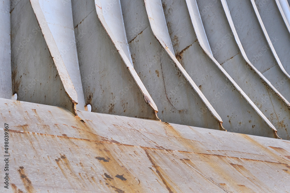 View of frames brackets, knees on side framing inside cargo hold of ...