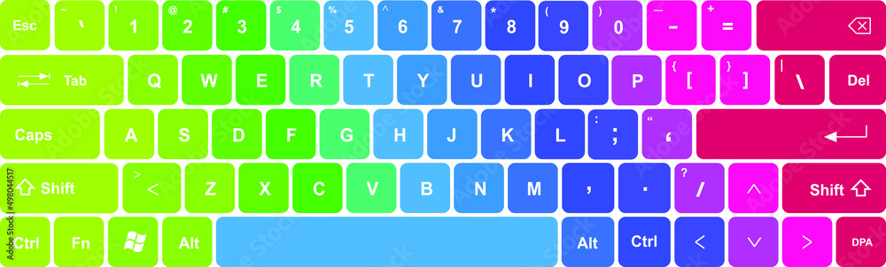 Colorful Keyboard with all symbols, letters of the alphabet and numbers ...