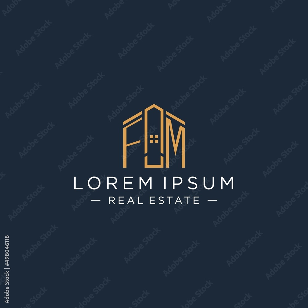Initial letter FM logo with abstract house shape, luxury and modern ...